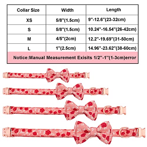 Hilkycton Dog Collar and Leash Set with Flower Bow Tie Girls Dog Collar Dog Tag Metal Buckle Adjustable for Small Medium Large Dogs Pink Roses-S