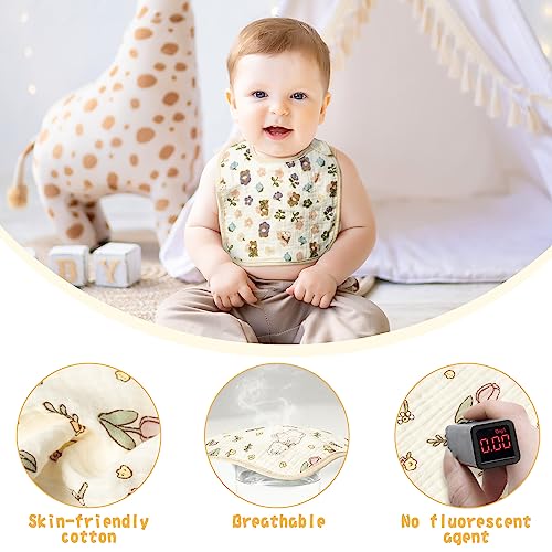 Zainpe 6Pcs Snap Muslin Cotton Baby Bibs Flowers Rabbits Patterns Infants Drooling Bib Soft & Absorbent Adjustable Burp Cloths Feeding Bibs for Newborns Girls Boys Toddlers Teething Eating 0-36 Months