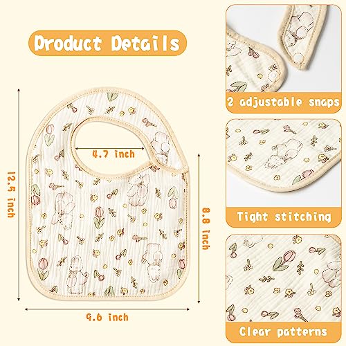 Zainpe 6Pcs Snap Muslin Cotton Baby Bibs Flowers Rabbits Patterns Infants Drooling Bib Soft & Absorbent Adjustable Burp Cloths Feeding Bibs for Newborns Girls Boys Toddlers Teething Eating 0-36 Months