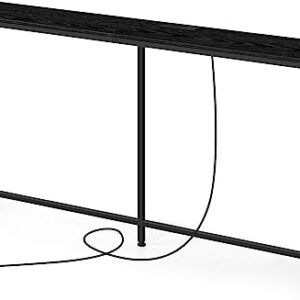 Black Console Table with Outlet Narrow Long Entryway Table Skinny Couch Table Behind Sofa Table with Charging Station and Hooks Modern Hallway Table for Living Room Foyer Corridor