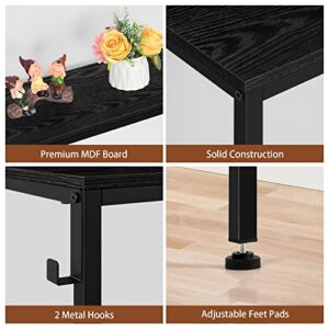 Black Console Table with Outlet Narrow Long Entryway Table Skinny Couch Table Behind Sofa Table with Charging Station and Hooks Modern Hallway Table for Living Room Foyer Corridor