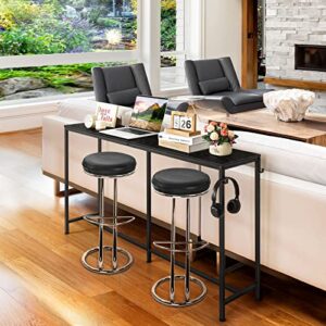 Black Console Table with Outlet Narrow Long Entryway Table Skinny Couch Table Behind Sofa Table with Charging Station and Hooks Modern Hallway Table for Living Room Foyer Corridor