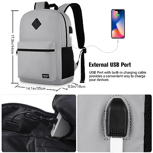 Unisex School Backpack,Classic Bookbag Adults and Teens Schoolbag with USB Port for High School College Office Work Travel