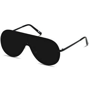 lyzoit rimless oversized aviator sunglasses for women men flat top shield frameless sun glasses super dark black shades sensitive eyes