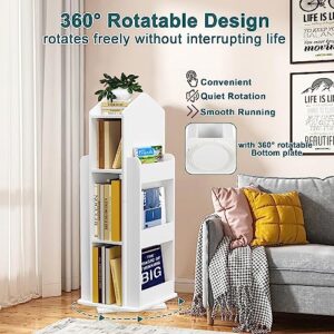 foriy Rotating Bookshelf Kids 3 Tier Bookcase House Children's White Tall Bookcase Floor Standing Storage Rack Corner Unit for Home Office Living Room Playroom Bedroom