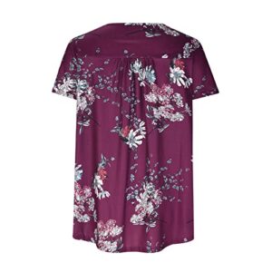 Womens Tunic Tops to Wear with Leggings Casual Relaxed Fitted Short Sleeve Floral Summer Tops for Women T Shirts (XX-Large, WineF)