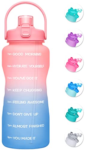 Half Gallon Water Bottle with 2-in-1 Lid (Straw lid/Chug Lid), Geritto 64oz Large Capacity Water Jug BPA-free Gallon Water Bottle, Leak-proof Water Jugs, Water Bottle with Time marker for Gym Outdoor Camping On-the-Go