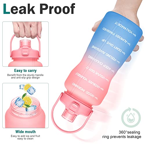 Half Gallon Water Bottle with 2-in-1 Lid (Straw lid/Chug Lid), Geritto 64oz Large Capacity Water Jug BPA-free Gallon Water Bottle, Leak-proof Water Jugs, Water Bottle with Time marker for Gym Outdoor Camping On-the-Go