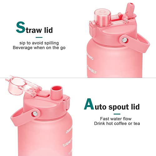 Half Gallon Water Bottle with 2-in-1 Lid (Straw lid/Chug Lid), Geritto 64oz Large Capacity Water Jug BPA-free Gallon Water Bottle, Leak-proof Water Jugs, Water Bottle with Time marker for Gym Outdoor Camping On-the-Go