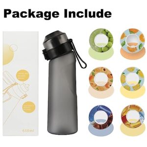 Dacnod Water Bottle with Flavor Pods,Fruit Fragrance Water Bottle,Scent Water Cup,Sports Water Cup Suitable for Outdoor Sports(D.Black(21.9 Oz/650ml)+6Pods)