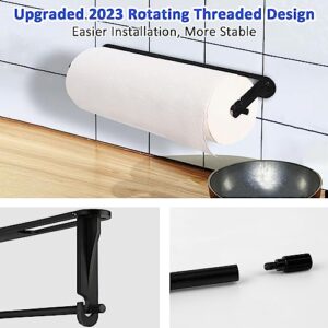 Paper Towel Holder Under Cabinet, Ayybboo Wall Mount Paper Towel Holder, for Kitchen or Bathroom Self-Adhesive or Drill Mounting Paper Roll Holder 13.8in(Black)