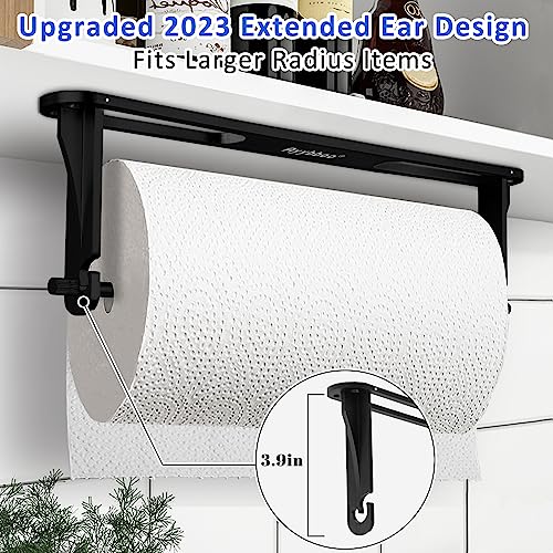 Paper Towel Holder Under Cabinet, Ayybboo Wall Mount Paper Towel Holder, for Kitchen or Bathroom Self-Adhesive or Drill Mounting Paper Roll Holder 13.8in(Black)