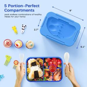 Lunch Box Kids, Bento Box, 1350ML Bento Lunch Box for Kids, Lunch Containers with 5 Compartments Utensils Food Picks Cake Cups, Leak-proof Bento Box Adult Lunch Box for Boys Girls Toddler, Blue