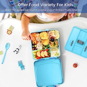 Bento Lunch Box, Lunch Box Kids - 1300ML Insulated Lunch Box with 4 Compartments Bento Box Adult Lunch Box, Leak Proof Lunch Box Containers with Utensils& Food Picks& Cake Cups &Dip Container (Blue)