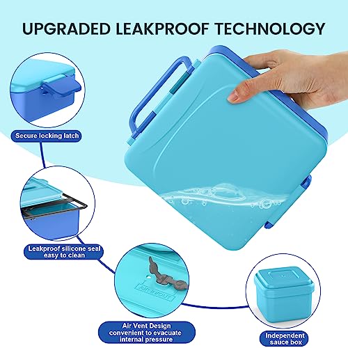 Bento Lunch Box, Lunch Box Kids - 1300ML Insulated Lunch Box with 4 Compartments Bento Box Adult Lunch Box, Leak Proof Lunch Box Containers with Utensils& Food Picks& Cake Cups &Dip Container (Blue)