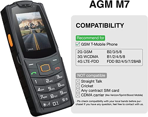 AGM M7 4G Rugged Phone, Large Button Cell Phones for Seniors, Waterproof/Drop-Proof, 2500mAh Battery, Powerful Speaker, 2.4'' Touchscreen, Dual SIM Cards, Facebook/Whatsapp/TikTok, 1GB+8GB