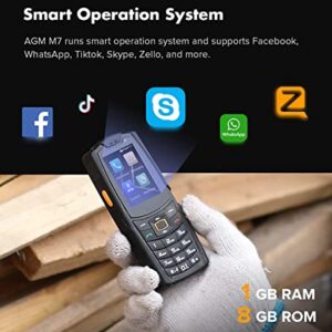 AGM M7 4G Rugged Phone, Large Button Cell Phones for Seniors, Waterproof/Drop-Proof, 2500mAh Battery, Powerful Speaker, 2.4'' Touchscreen, Dual SIM Cards, Facebook/Whatsapp/TikTok, 1GB+8GB