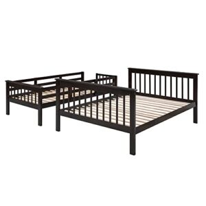 BIADNBZ Stairway Twin Over Full Bunk Bed with Storage Staircase and Full-Length Guardrails, Solid Wood Bunkbeds BedFrame for Kids Teens Adults Bedroom, Espresso