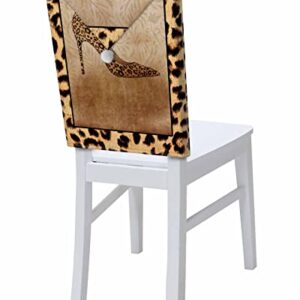 Dining Room Chair Covers Set of 8PCS,Leopard High Heels Animal Skin Print Chair Back Cover Chair Protector Slipcovers,Vintage Flower Leaves Removable Washable Chair Cover for Kitchen,Hotel,Party