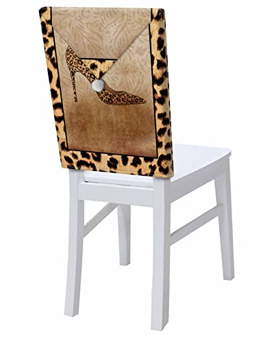 Dining Room Chair Covers Set of 8PCS,Leopard High Heels Animal Skin Print Chair Back Cover Chair Protector Slipcovers,Vintage Flower Leaves Removable Washable Chair Cover for Kitchen,Hotel,Party