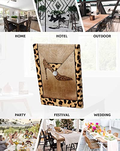 Dining Room Chair Covers Set of 8PCS,Leopard High Heels Animal Skin Print Chair Back Cover Chair Protector Slipcovers,Vintage Flower Leaves Removable Washable Chair Cover for Kitchen,Hotel,Party