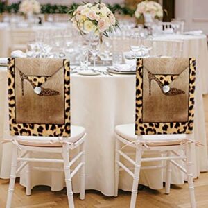 Dining Room Chair Covers Set of 8PCS,Leopard High Heels Animal Skin Print Chair Back Cover Chair Protector Slipcovers,Vintage Flower Leaves Removable Washable Chair Cover for Kitchen,Hotel,Party