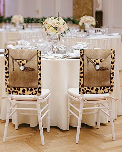 Dining Room Chair Covers Set of 8PCS,Leopard High Heels Animal Skin Print Chair Back Cover Chair Protector Slipcovers,Vintage Flower Leaves Removable Washable Chair Cover for Kitchen,Hotel,Party