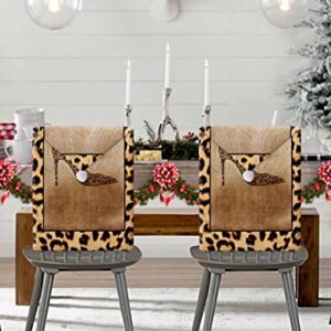 Dining Room Chair Covers Set of 8PCS,Leopard High Heels Animal Skin Print Chair Back Cover Chair Protector Slipcovers,Vintage Flower Leaves Removable Washable Chair Cover for Kitchen,Hotel,Party