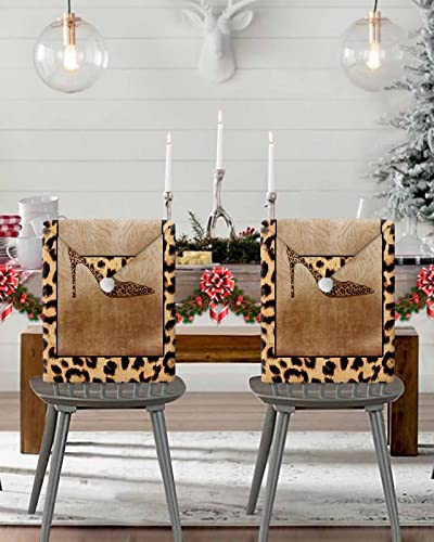 Dining Room Chair Covers Set of 8PCS,Leopard High Heels Animal Skin Print Chair Back Cover Chair Protector Slipcovers,Vintage Flower Leaves Removable Washable Chair Cover for Kitchen,Hotel,Party