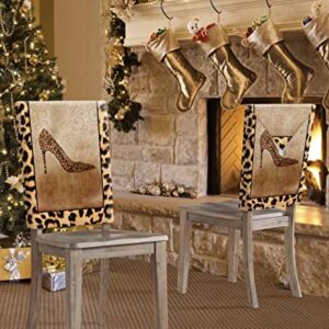 Dining Room Chair Covers Set of 8PCS,Leopard High Heels Animal Skin Print Chair Back Cover Chair Protector Slipcovers,Vintage Flower Leaves Removable Washable Chair Cover for Kitchen,Hotel,Party