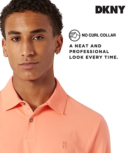 DKNY Men’s Polo Shirt – Cotton Mens Short Sleeve Polo Shirts | No Curl Collar Quick Dry Regular Fit Moisture-Wicking Golf Shirt for Men (Sizes: S-2XL) Coral