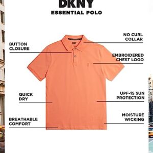 DKNY Men’s Polo Shirt – Cotton Mens Short Sleeve Polo Shirts | No Curl Collar Quick Dry Regular Fit Moisture-Wicking Golf Shirt for Men (Sizes: S-2XL) Coral