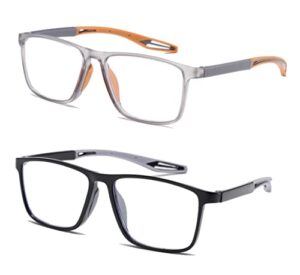 joon-joon reading glasses men 2 pairs sports style comfortable and flexible blue light blocking readers for men+2.0