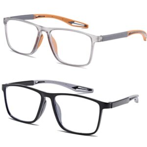 JOON-joon Reading Glasses Men 2 Pairs Sports Style Comfortable and Flexible Blue Light Blocking Readers for Men+2.0