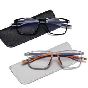 JOON-joon Reading Glasses Men 2 Pairs Sports Style Comfortable and Flexible Blue Light Blocking Readers for Men+2.0