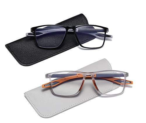 JOON-joon Reading Glasses Men 2 Pairs Sports Style Comfortable and Flexible Blue Light Blocking Readers for Men+2.0