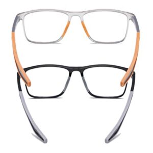 JOON-joon Reading Glasses Men 2 Pairs Sports Style Comfortable and Flexible Blue Light Blocking Readers for Men+2.0