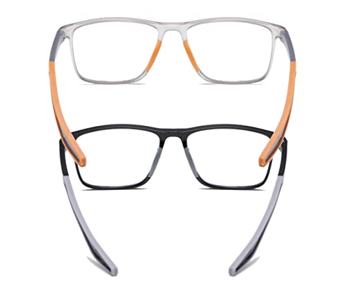 JOON-joon Reading Glasses Men 2 Pairs Sports Style Comfortable and Flexible Blue Light Blocking Readers for Men+2.0