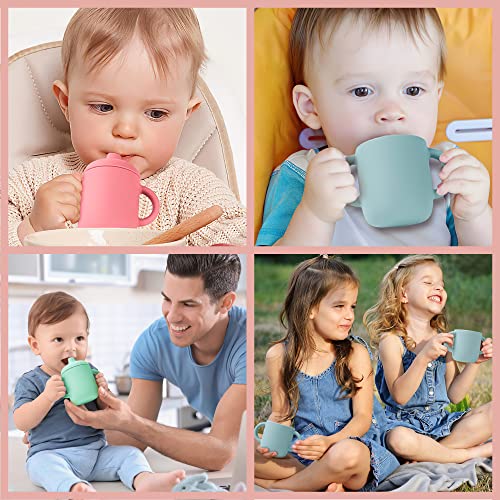 Silicone Sippy Cups for Baby 6 Months, Sippy Cup with Straw for Baby 6-12 Months, Toddler Training Sippy Cups 1-3 Years, No Spill Straw Cup for Baby Toddler Infant, 6oz/180ml (Blue)