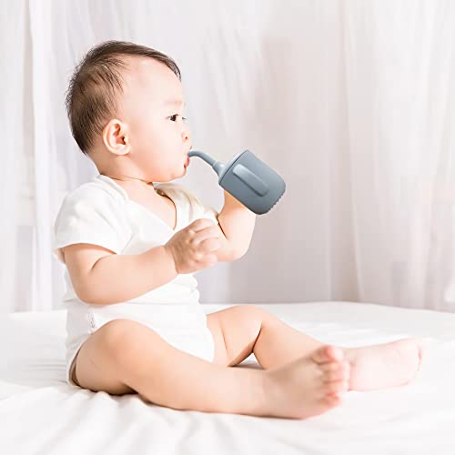 Silicone Sippy Cups for Baby 6 Months, Sippy Cup with Straw for Baby 6-12 Months, Toddler Training Sippy Cups 1-3 Years, No Spill Straw Cup for Baby Toddler Infant, 6oz/180ml (Blue)