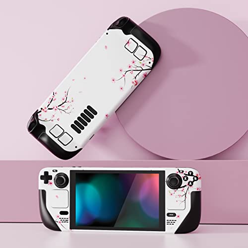 PlayVital Full Set Protective Skin Decal for Steam Deck, Custom Stickers Vinyl Cover for Steam Deck Handheld Gaming PC - Falling Cherry Blossom