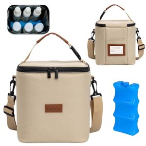 leo & livi breastmilk cooler bag with ice pack | leakproof baby bottle cooler bag with name tag for daycare holds 6 bottles up to 9oz | breast milk cooler travel with shoulder strap