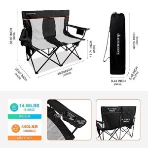 BAYIEIUI Double Camping Chair Portable 2 Person Folding Camp Chair with Storage Cup Holders Supports 440 lbs for Adults Outdoor Black & Grey