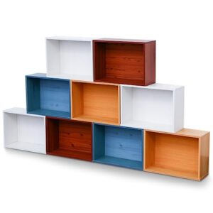 ygyqz wooden diy open shelf bookcase - 9 pcs floor standing display cabinet rack (9, 3 colors)