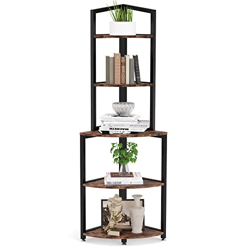 LITTLE TREE Corner Shelf 60 Inch Small Bookcase Bookshelf with 5 Open Shelves, Rustic Brown