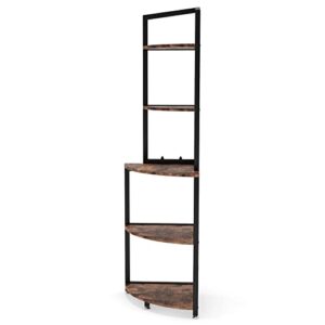 LITTLE TREE Corner Shelf 60 Inch Small Bookcase Bookshelf with 5 Open Shelves, Rustic Brown