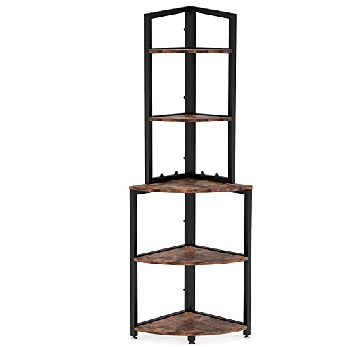 LITTLE TREE Corner Shelf 60 Inch Small Bookcase Bookshelf with 5 Open Shelves, Rustic Brown