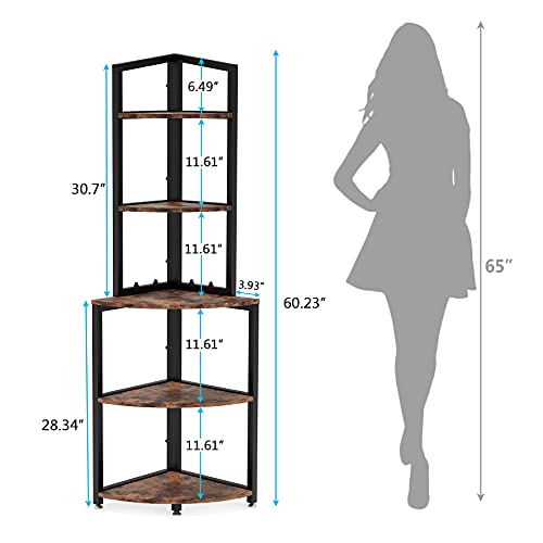 LITTLE TREE Corner Shelf 60 Inch Small Bookcase Bookshelf with 5 Open Shelves, Rustic Brown