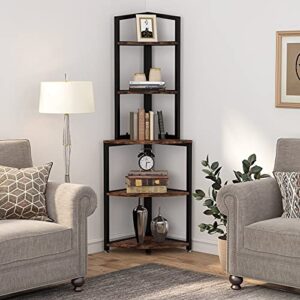 LITTLE TREE Corner Shelf 60 Inch Small Bookcase Bookshelf with 5 Open Shelves, Rustic Brown