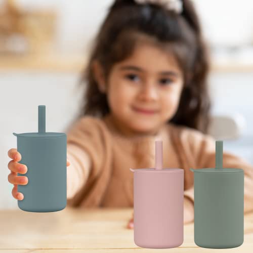 Mintlyfe Toddler Straw Cup, 100% Food Grade Silicone Training Cup for Baby, 2Pack Trainer Cup Toddler Training Straw Cup for Boys and Girls, Unbreakable (Sage/Ether)